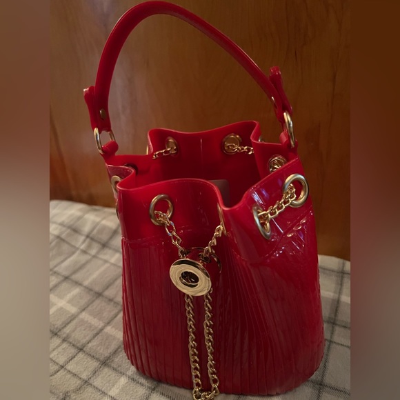 Bags | Red Plastic Bucket Bag | Poshmark